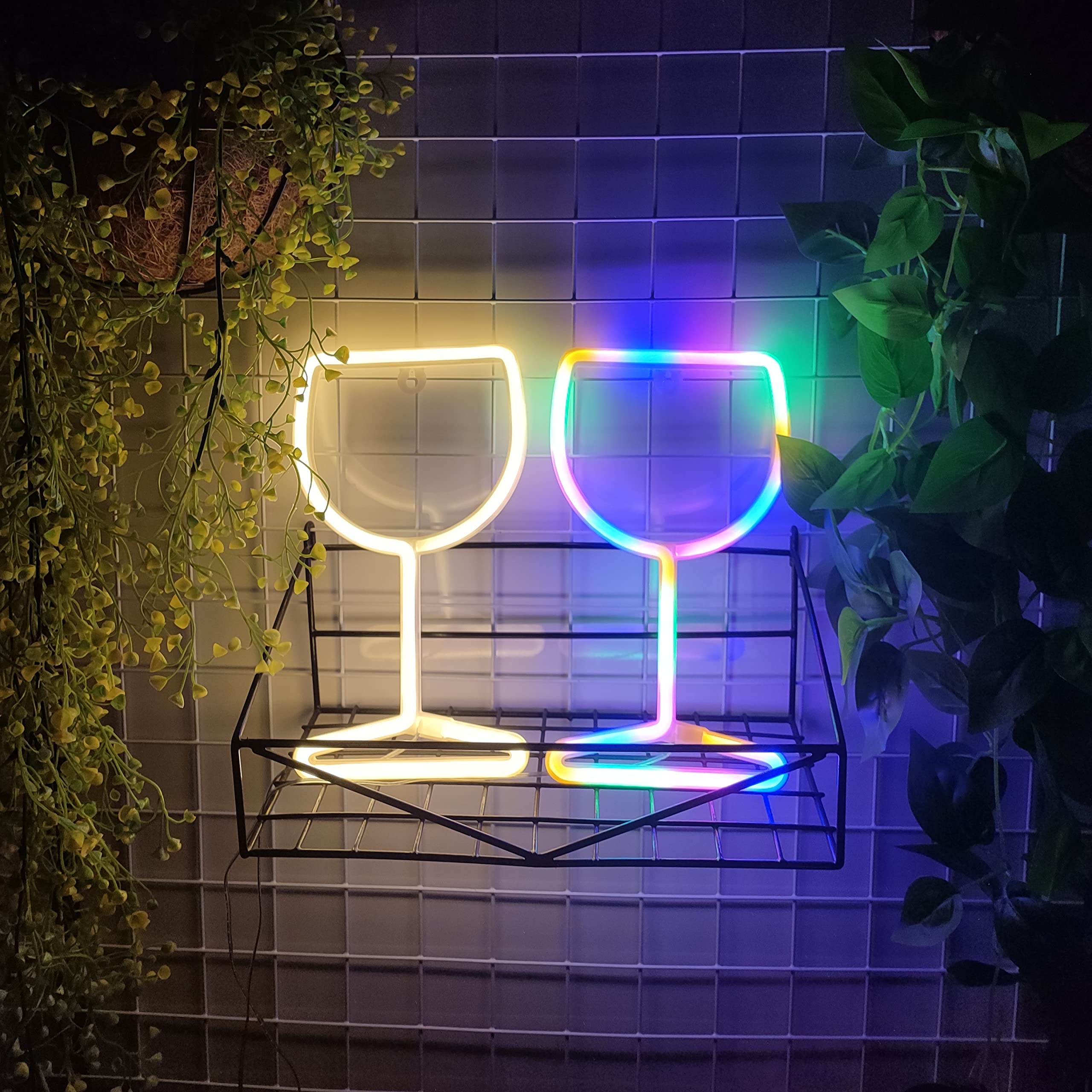 JYWJ Wine Glass Neon Sign,USB or 3-AA Battery Powered Neon Light,LED Table Decoration,Bedroom Wall Decoration,Birthday Gift,Wedding Supplies Business Gift(Warm)