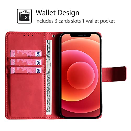 Fansipro Wallet Folio Case for Oppo Reno 2, Premium PU Leather Slim Fit Cover for Reno 2, 3 Card Slots, Portable, Red