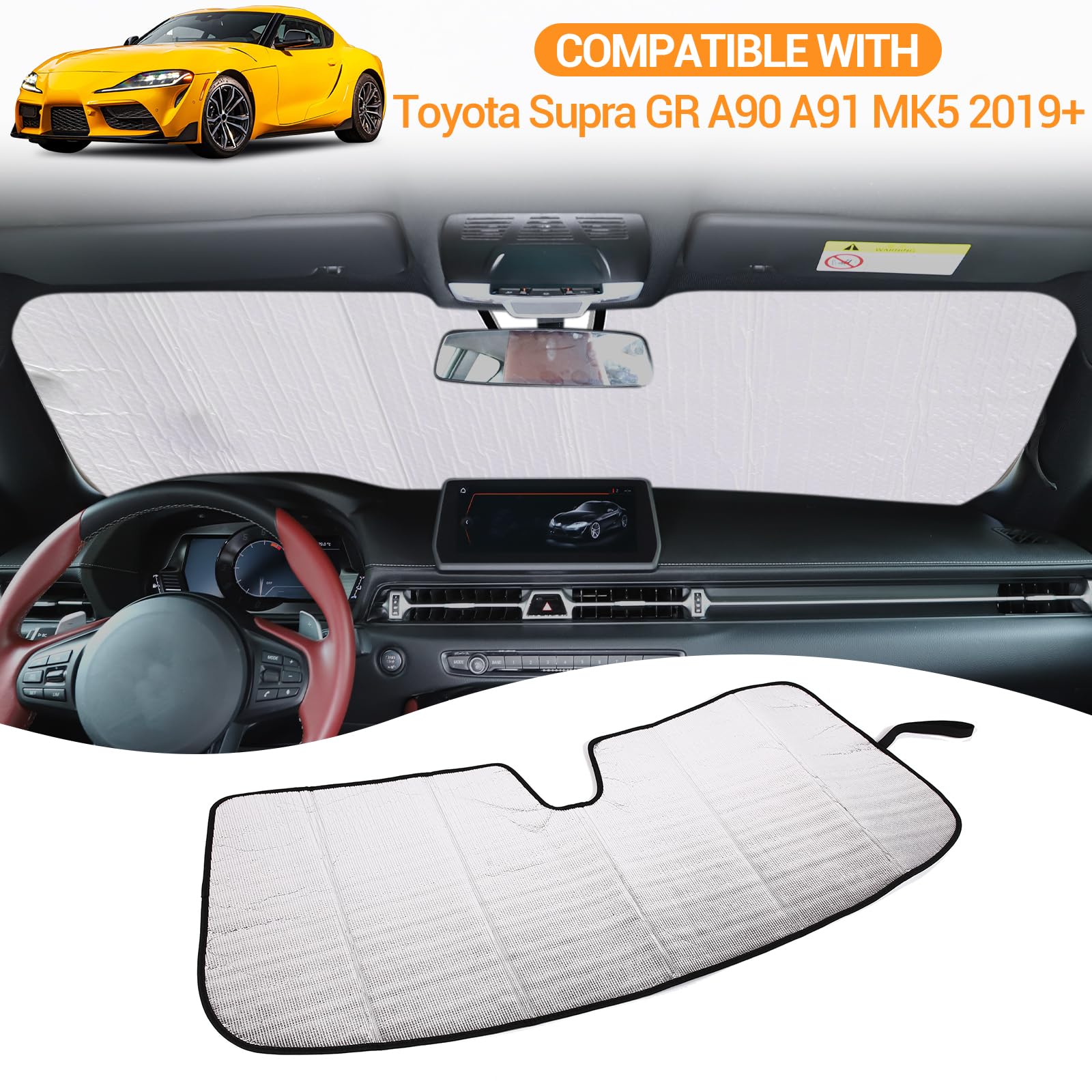 Windshield Sunshade Fit for Toyota Supra GR A90 A91 MK5 2019-2024, Folding Car Sun Shade for Front Window, Auto Sun Protection Visors Blocks UV Rays and Keeps Vehicle Cool