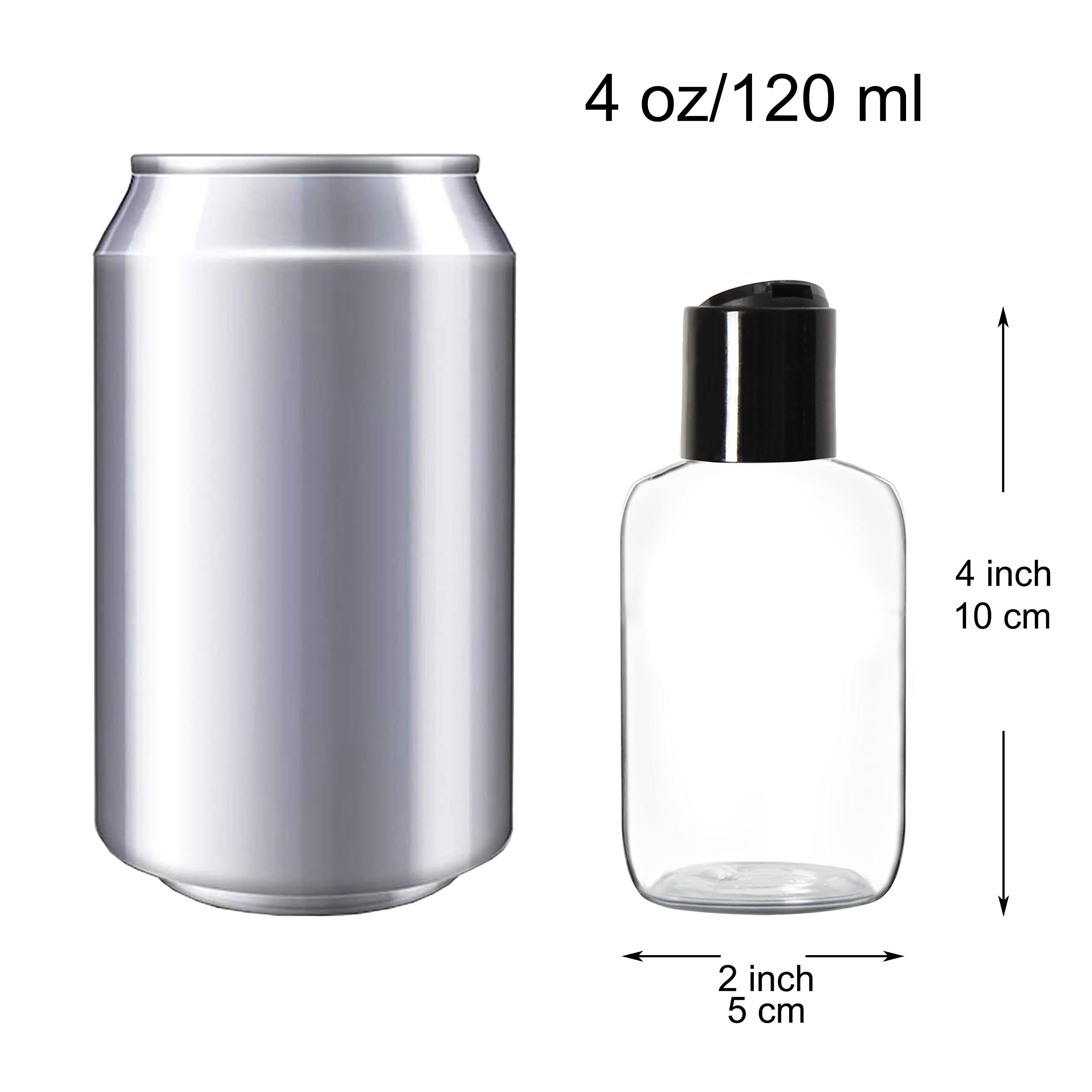 Youngever 12 Pack 4 Ounce Empty Squeeze Containers with Disc Cap, Plastic Bottles with Disc Top Flip Cap, Refillable Cosmetic Bottles, Squeeze Containers (Black Cap)