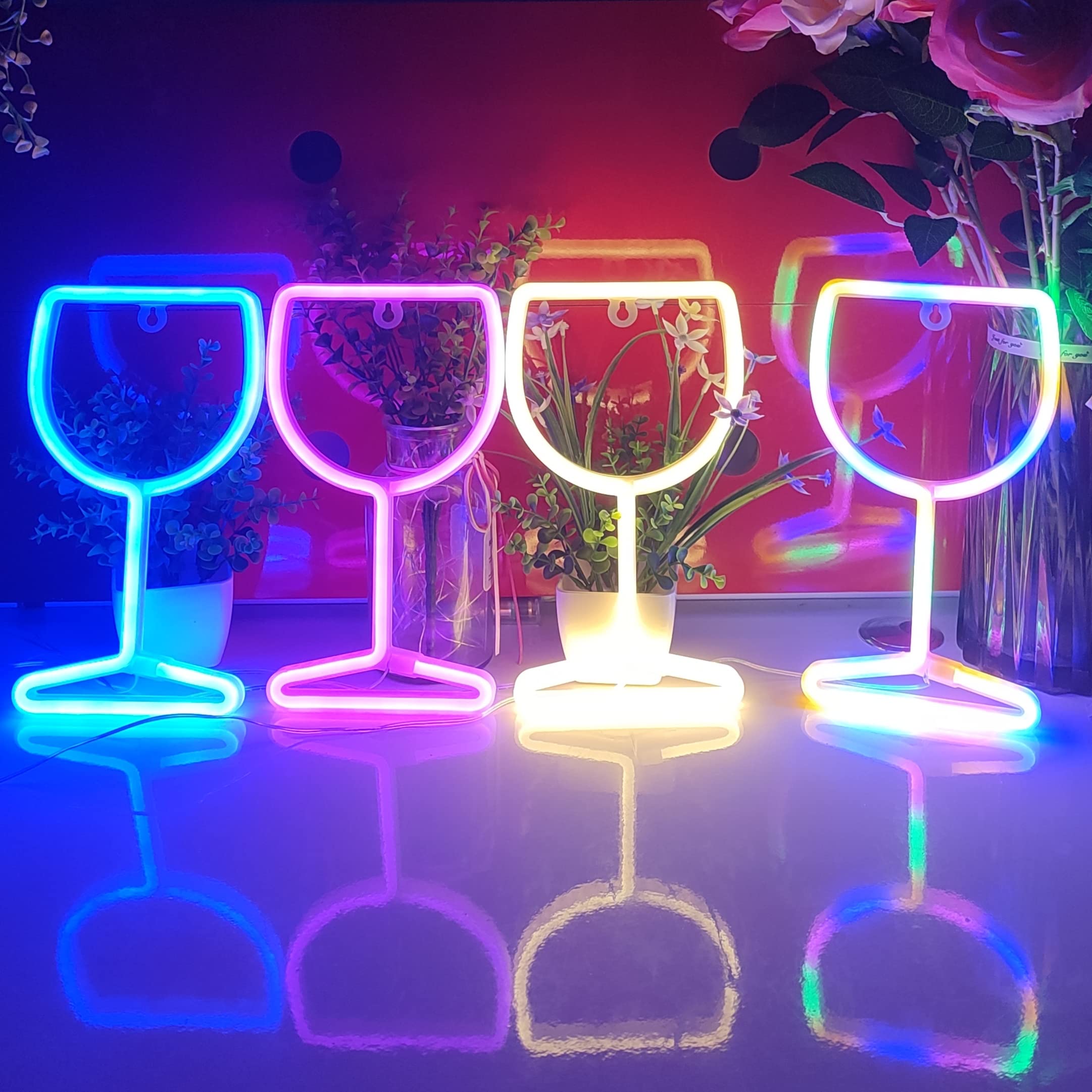 JYWJ Wine Glass Neon Sign,USB or 3-AA Battery Powered Neon Light,LED Table Decoration,Bedroom Wall Decoration,Birthday Gift,Wedding Supplies Business Gift(Warm)