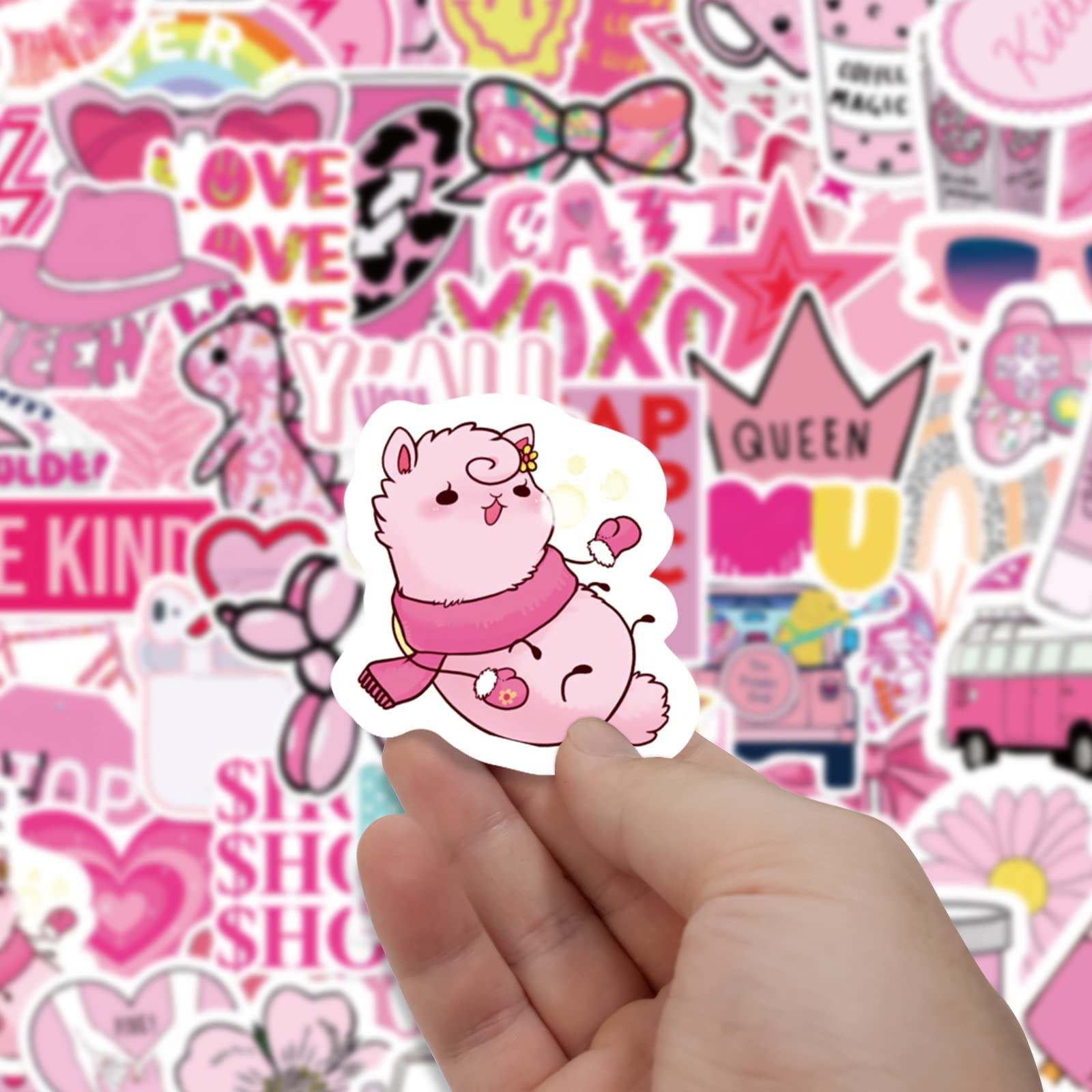 102 Pcs Preppy Stickers Vinyl Aesthetic Waterproof Stickers Adorable Decor Supplies Pink Party Suitable for Mobile Phone Computer Skateboard Water Bottle Suitcase Car etc