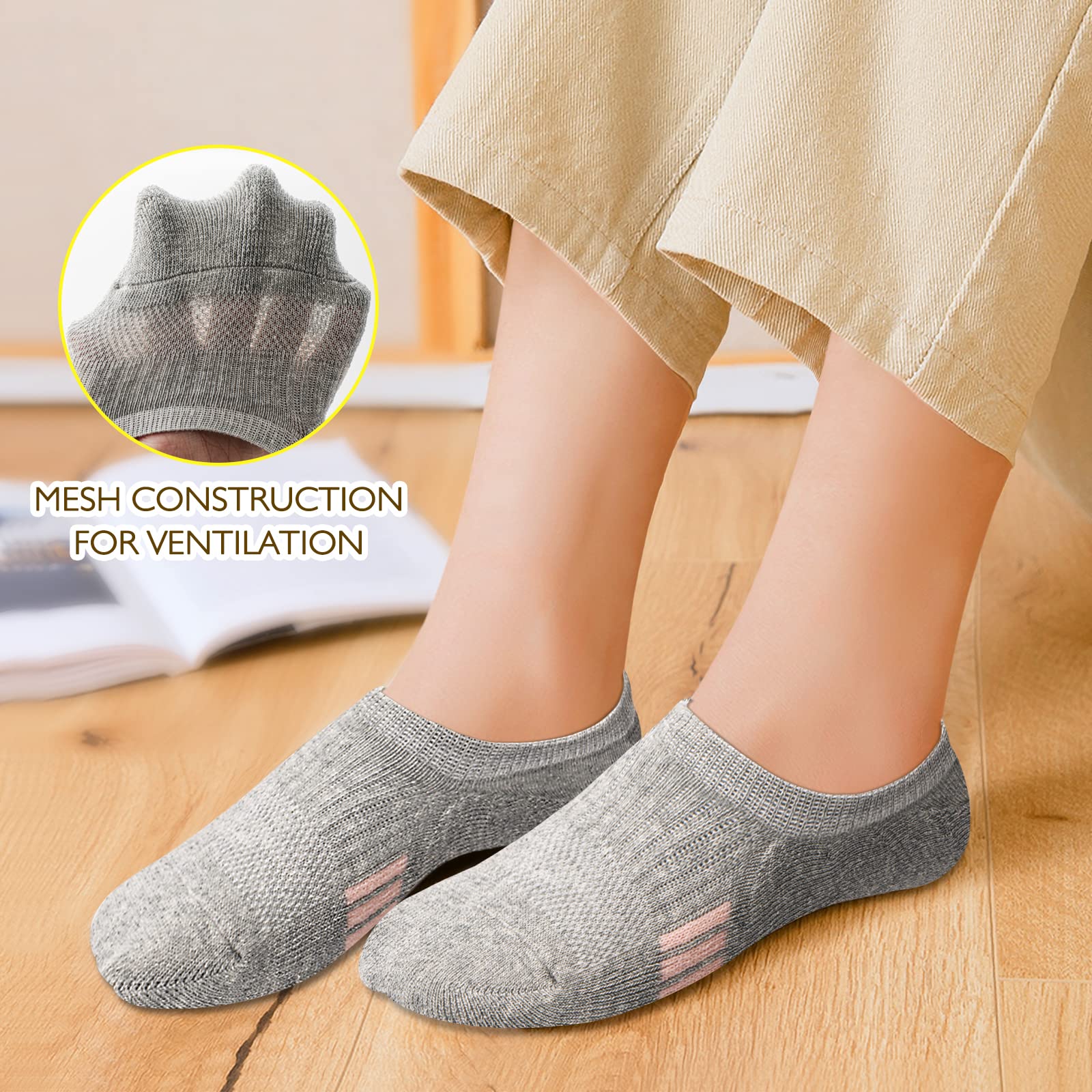 Amutost No Show Socks Womens Athletic Cushion Ankle Footies Low Cut 5-6 Pairs