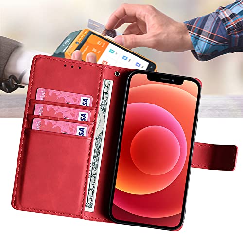 Fansipro Wallet Folio Case for Oppo Reno 2, Premium PU Leather Slim Fit Cover for Reno 2, 3 Card Slots, Portable, Red