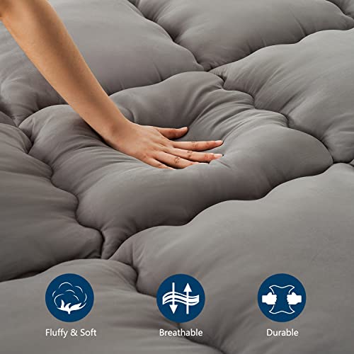 Marine Moon Full Mattress Topper, Cooling Bed Topper Mattress Pad Cover,Thick Plush Pillow Top Mattress Topper for Back Pain Relief, Soft Down Alternative Toppers with Deep Pocket, Grey