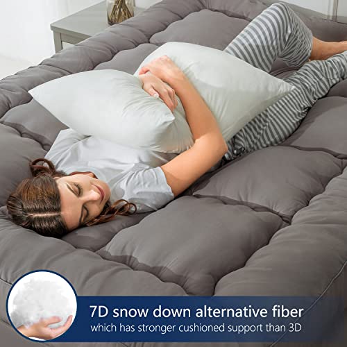 Marine Moon Full Mattress Topper, Cooling Bed Topper Mattress Pad Cover,Thick Plush Pillow Top Mattress Topper for Back Pain Relief, Soft Down Alternative Toppers with Deep Pocket, Grey