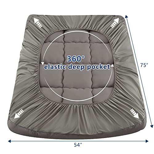 Marine Moon Full Mattress Topper, Cooling Bed Topper Mattress Pad Cover,Thick Plush Pillow Top Mattress Topper for Back Pain Relief, Soft Down Alternative Toppers with Deep Pocket, Grey