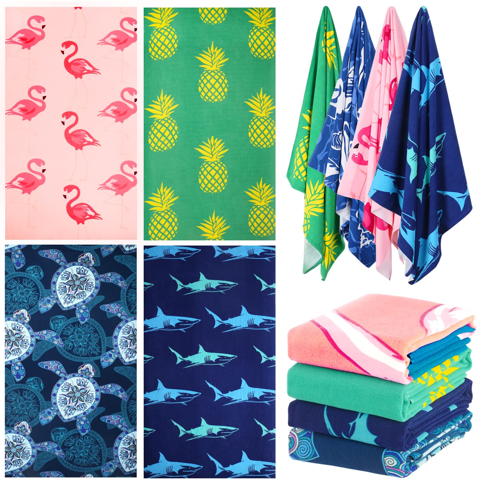 Genovega 4 Packs Oversized Thin Beach Towel Set, 36 x 72 in XL Extra Large Big Soft Clearance Pool Swim Travel Towels Blanket for Adult Women Men Camping Cruise Lounge Chair Cover Gift