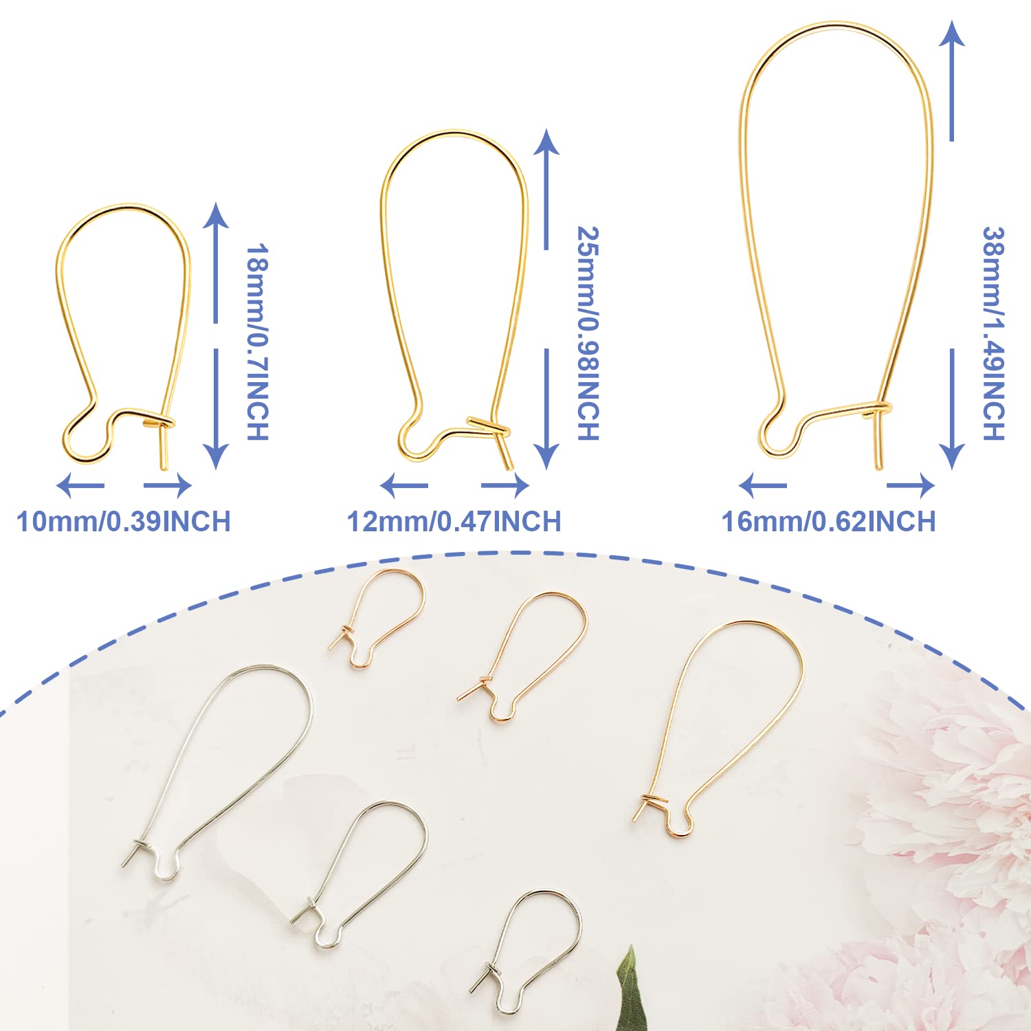 Ear Wire Hooks,300PCS Earring Hooks Dangle Earring Kidney Ear Wires Earring Teardrop Ear Wire for DIY Jewelry Making (300PCS White K/Kc Gold)