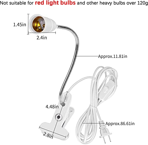 E26/E27 Clip Desk Lamp Holder,2 Pack Flexible Neck Light Bulb Socket,LED Table Light Adapter with On/Off Switch,6.8ft Cable Lighting Fixture,Reading Light Plant Grow Light with Adjustable Gooseneck