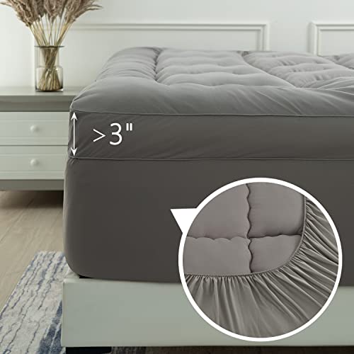 Marine Moon Full Mattress Topper, Cooling Bed Topper Mattress Pad Cover,Thick Plush Pillow Top Mattress Topper for Back Pain Relief, Soft Down Alternative Toppers with Deep Pocket, Grey