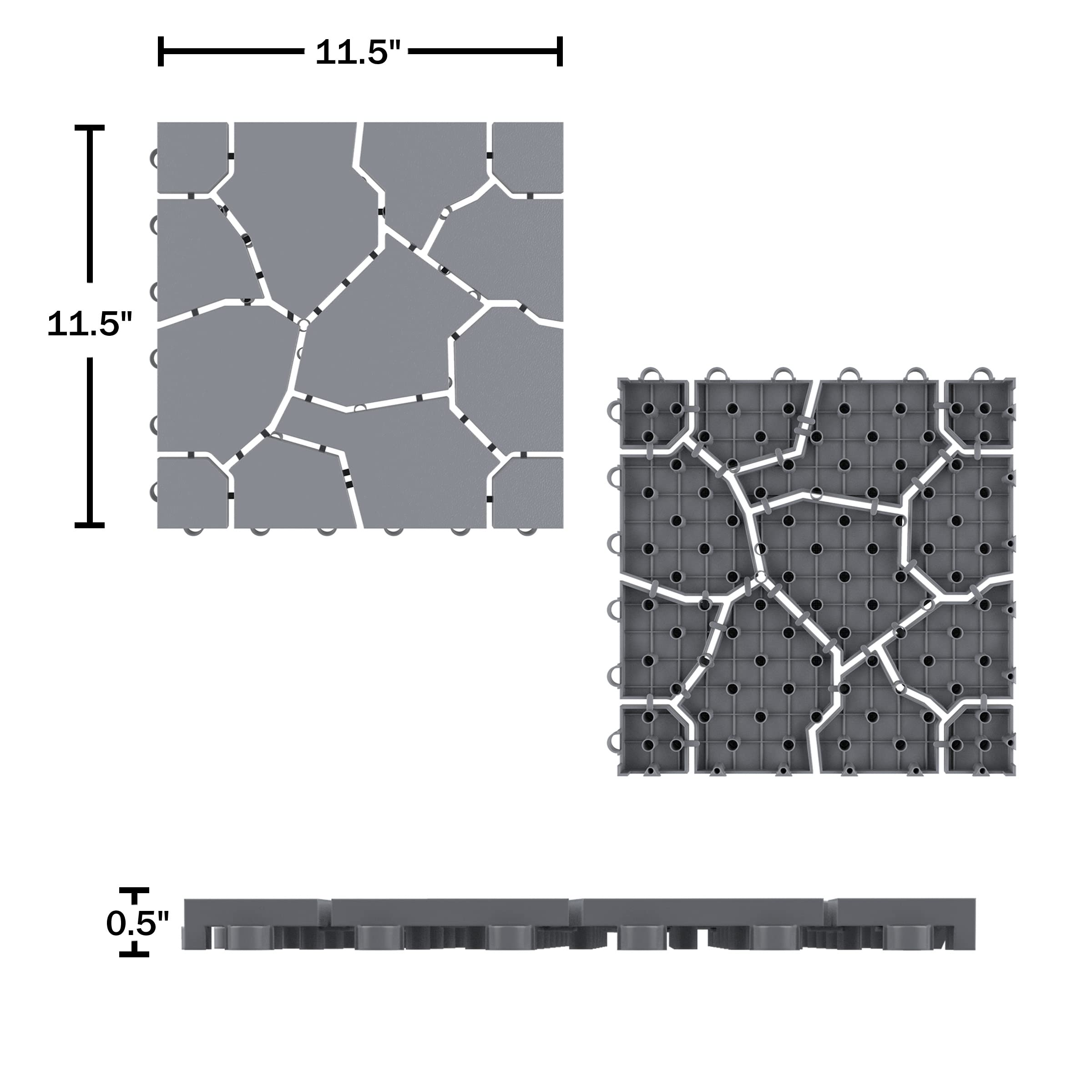 Deck Tiles 12-Pack Polypropylene Interlocking Patio Tiles Outdoor Flooring for Balcony, Porch, and Garage by Pure Garden (Stone Gray)