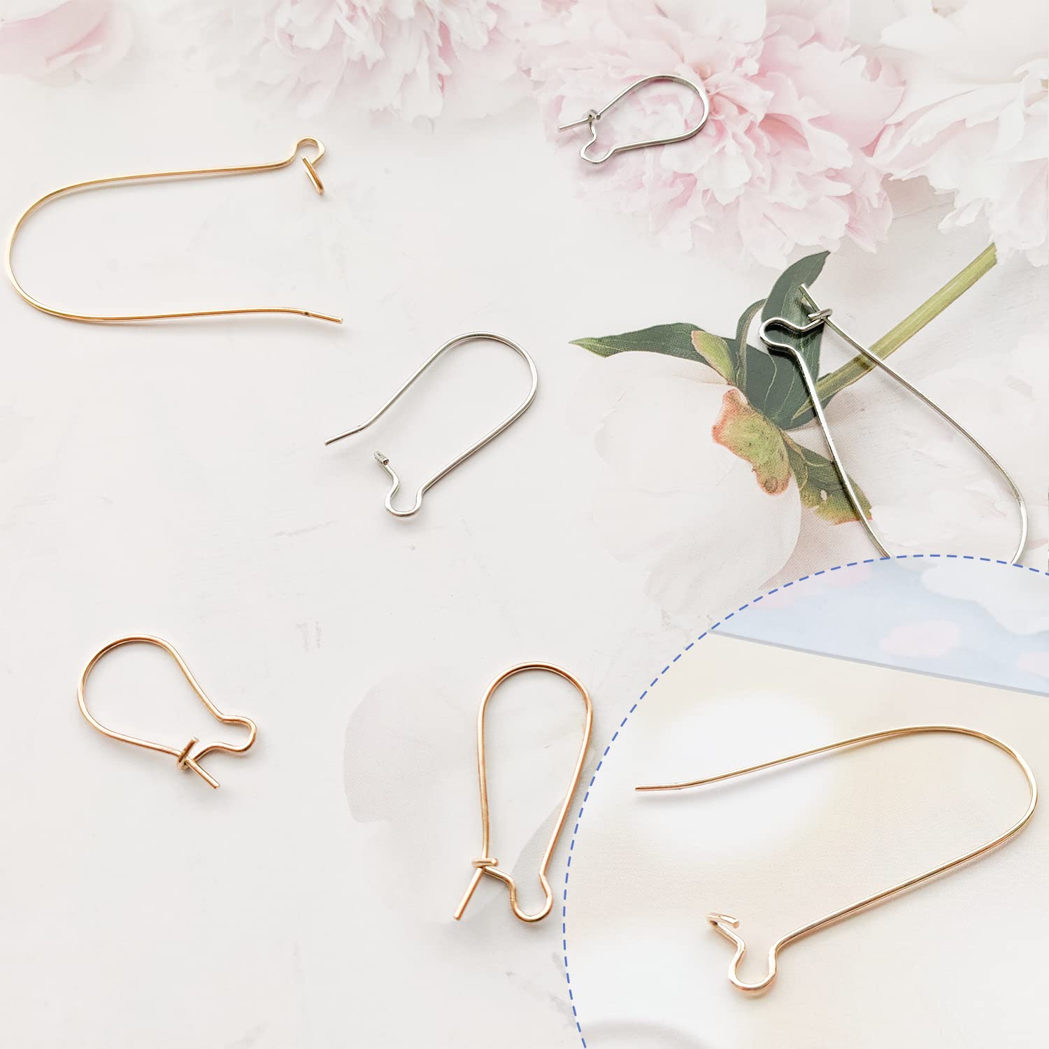 Ear Wire Hooks,300PCS Earring Hooks Dangle Earring Kidney Ear Wires Earring Teardrop Ear Wire for DIY Jewelry Making (300PCS White K/Kc Gold)