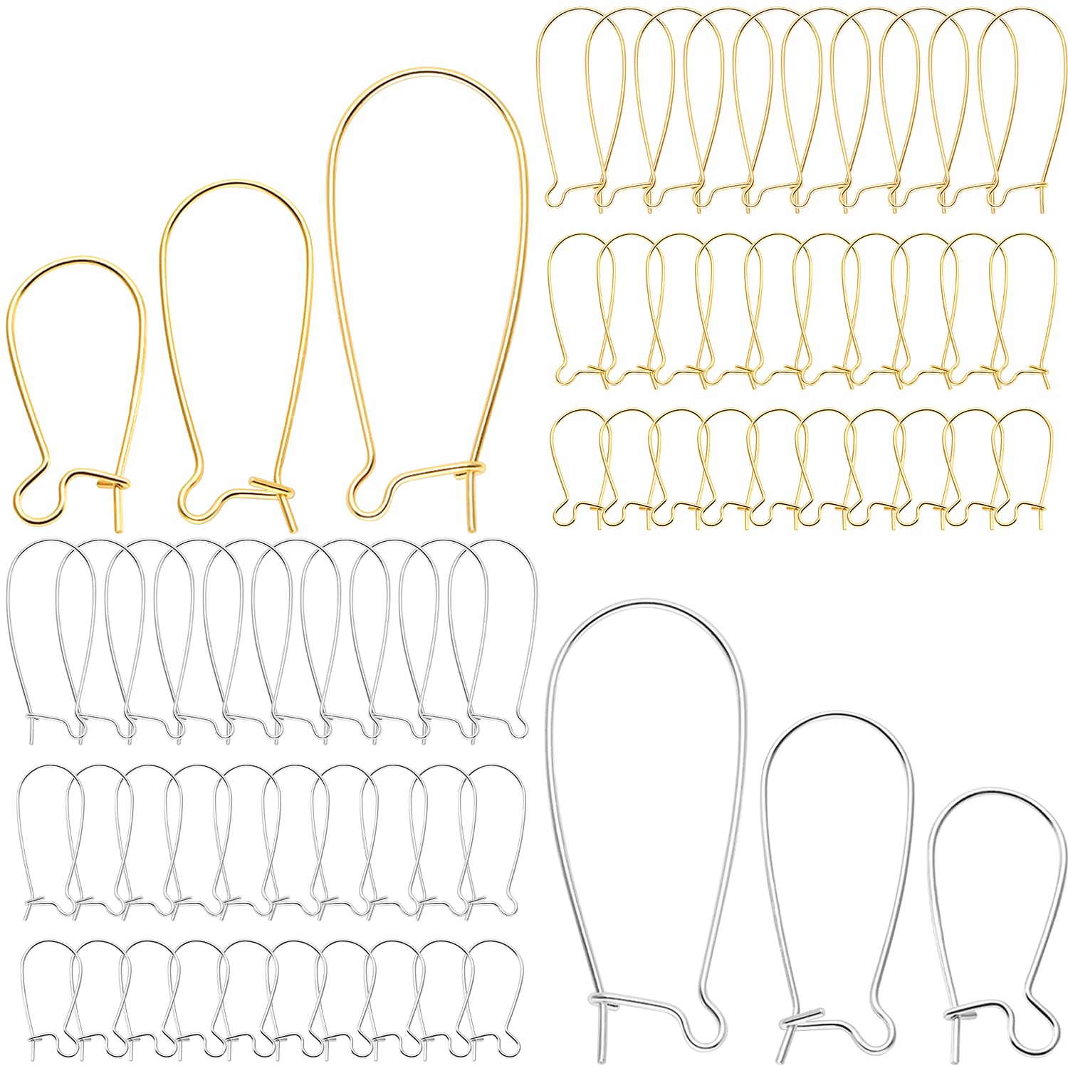 Ear Wire Hooks,300PCS Earring Hooks Dangle Earring Kidney Ear Wires Earring Teardrop Ear Wire for DIY Jewelry Making (300PCS White K/Kc Gold)