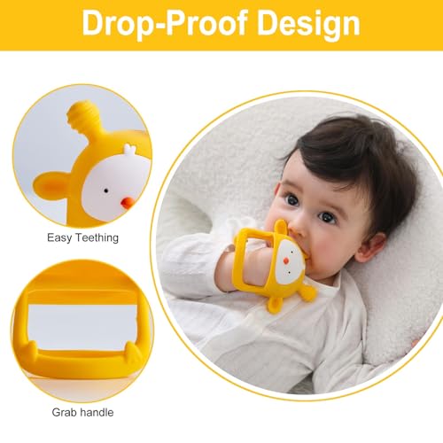 Silicone Baby Teething Toy Never Drop Infants Toys Baby Teether Infant Rattling Teether Soothing Pacifier Teething Toys for Babies 6-12 Months BPA Free 2 Pack Yellow&Blue
