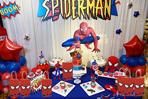 NiceLife 12 Pieces Spider Web Printed Kraft Paper Goodie Gift Bags with Handle for Kids Superhero Themed Birthday Party Decorations