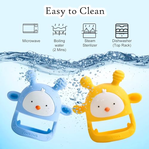 Silicone Baby Teething Toy Never Drop Infants Toys Baby Teether Infant Rattling Teether Soothing Pacifier Teething Toys for Babies 6-12 Months BPA Free 2 Pack Yellow&Blue