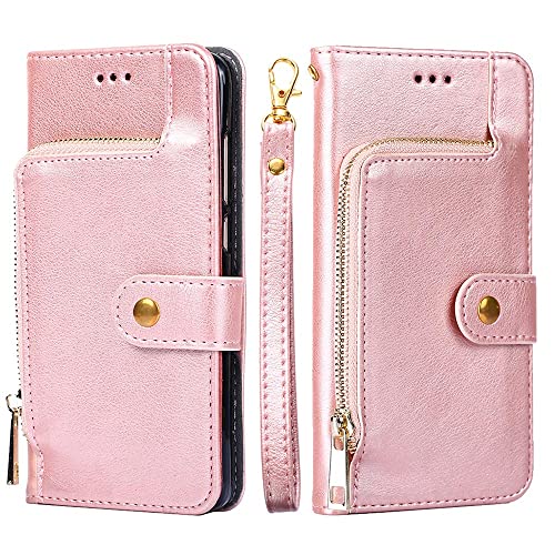 Fansipro Zipper Wallet Folio Case for Oppo Reno 2 Z, Premium PU Leather Slim Fit Cover for Reno 2 Z, 3 Card Slots, 1 Transparent Photo Frame Slot, Well Design, Golden