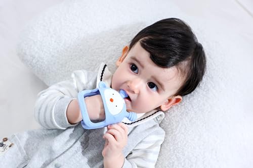 Silicone Baby Teething Toy Never Drop Infants Toys Baby Teether Infant Rattling Teether Soothing Pacifier Teething Toys for Babies 6-12 Months BPA Free 2 Pack Yellow&Blue