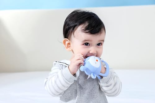 Silicone Baby Teething Toy Never Drop Infants Toys Baby Teether Infant Rattling Teether Soothing Pacifier Teething Toys for Babies 6-12 Months BPA Free 2 Pack Yellow&Blue