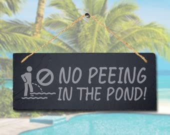 Fprqlyze No Peeing in The Pond Inspired Quote Wooden Hanging Door Sign Pool Hot Tub Wood Plaque Sign