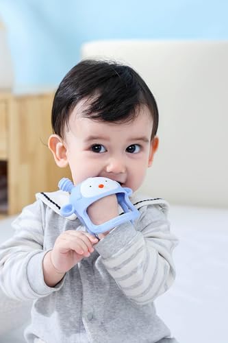Silicone Baby Teething Toy Never Drop Infants Toys Baby Teether Infant Rattling Teether Soothing Pacifier Teething Toys for Babies 6-12 Months BPA Free 2 Pack Yellow&Blue