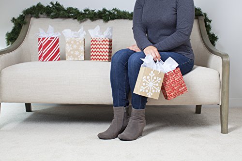 Hallmark 6" Small Holiday Gift Bag Set (Pack of 5; Red, White and Kraft) Snowflakes, Stripes, Merry