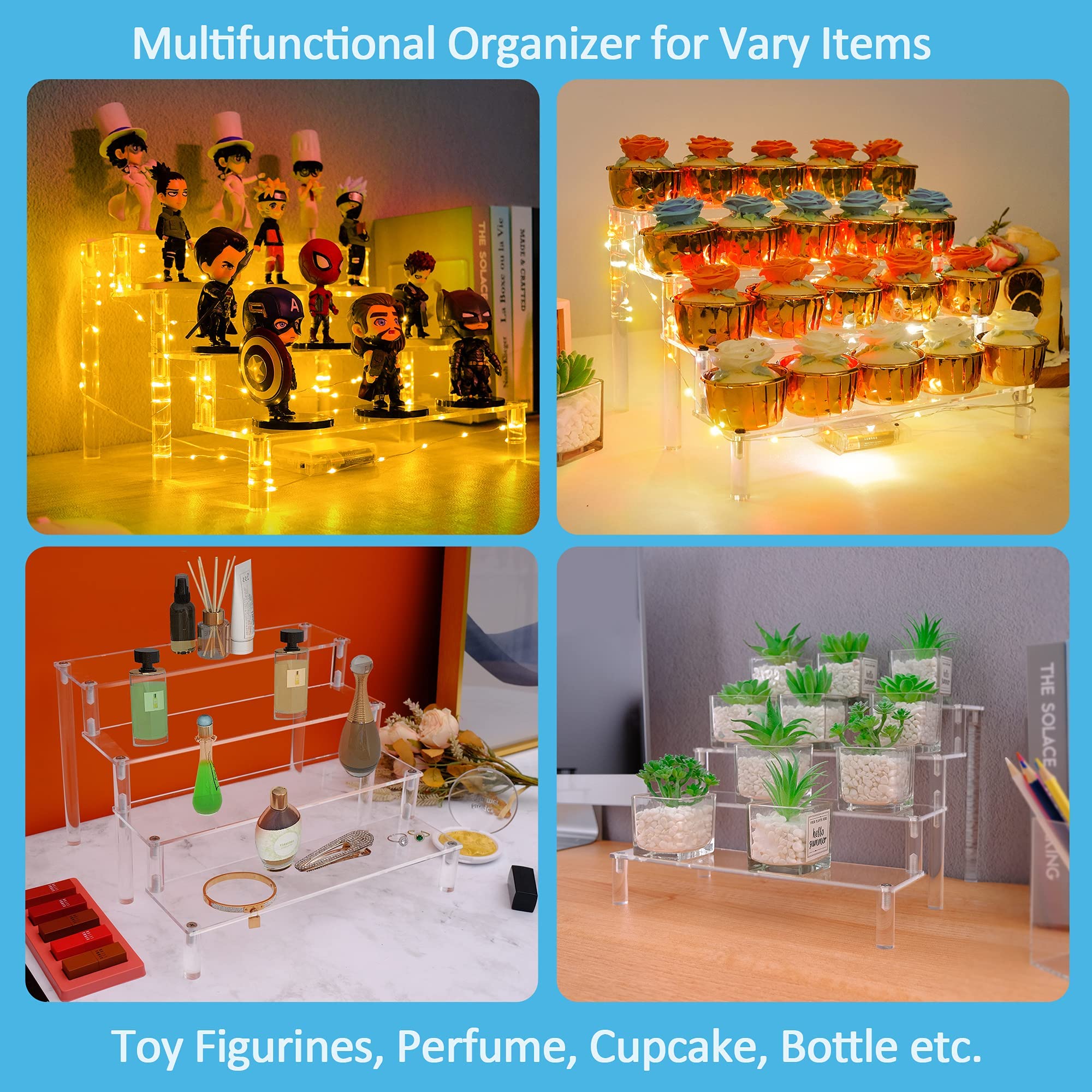 4 Tier Shelf Cake Pop Stand (Yellow) +5 Tier Premium Cupcake Holder – Acrylic Cupcake Tower Display – Cady Bar Party Décor – Acrylic Display for Pastry Weddings, Birthday (Colorful)