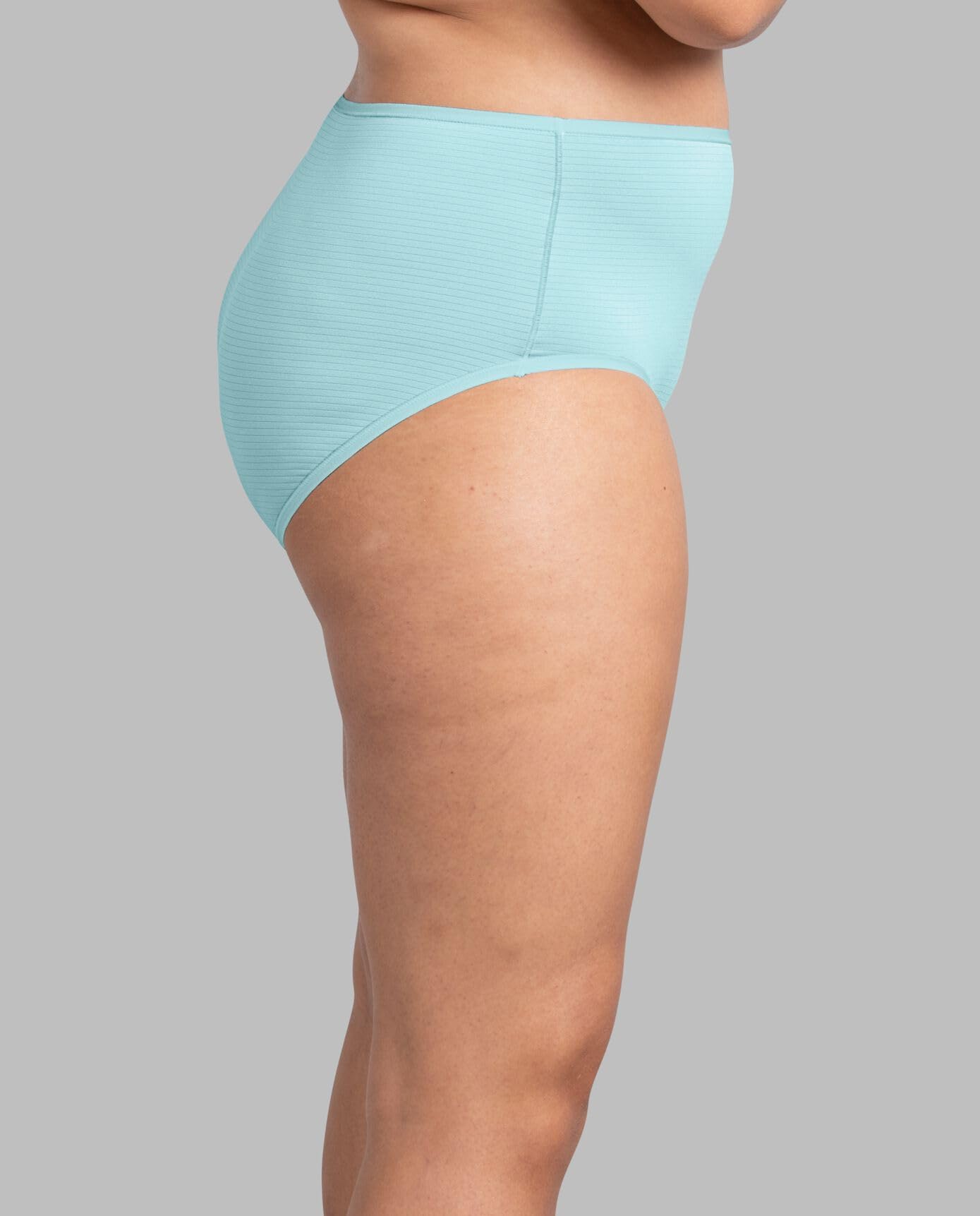 Fruit of the Loom Women's Breathable Underwear, Moisture Wicking Keeps Comfortable, Available, Cooling Stripes-Plus Size Brief-6 Pack-Colors May Vary, 10 Plus