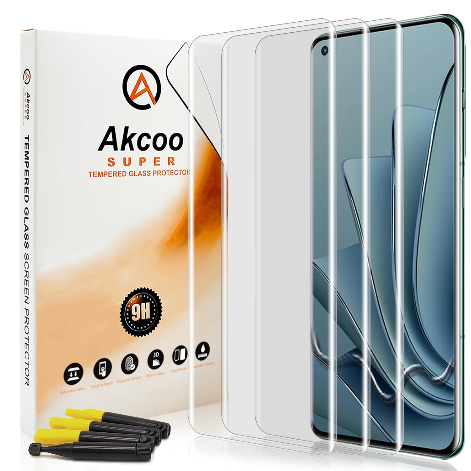 Akcoo [3 Pack] For OnePlus 10 Pro Screen Protector, Full Screen UV Liquid Adhesive Tempered Glass for OnePlus 10 Pro 5G