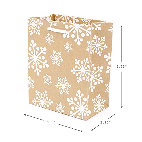 Hallmark 6" Small Holiday Gift Bag Set (Pack of 5; Red, White and Kraft) Snowflakes, Stripes, Merry