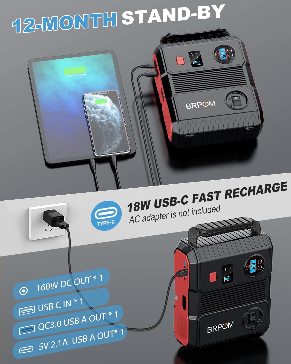 Car Jump Starter with Air Compressor, 150PSI 7000A Peak 24000mah (Up to All Gas or 8.0L Diesel Engine, 50 Times) Portable Jump Starter 12V Auto Battery Jump Pack QC 3.0 with 160W DC Out