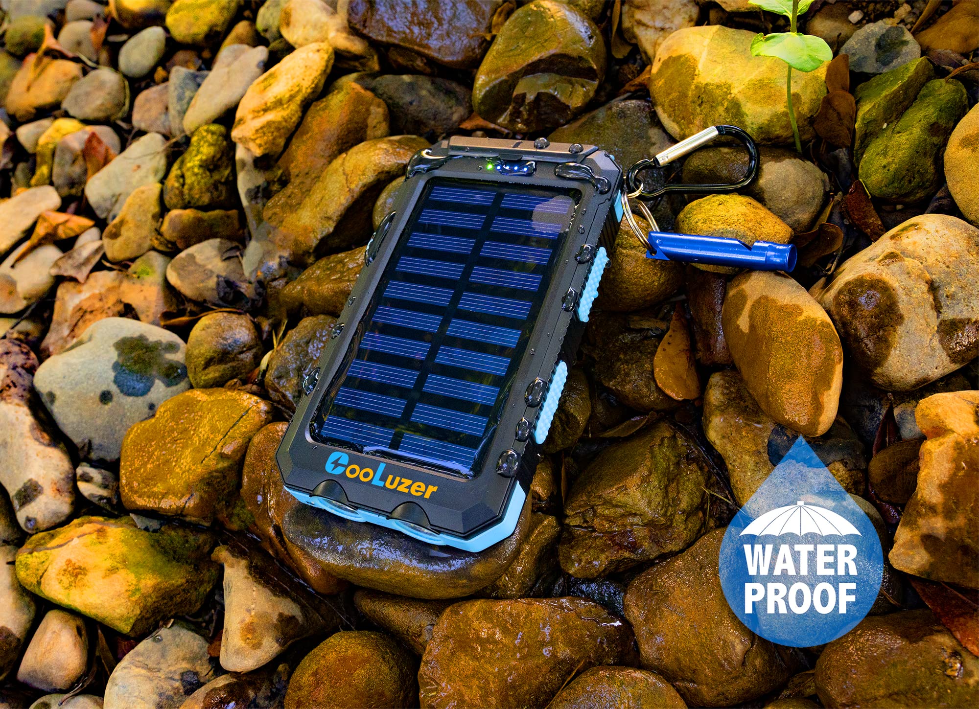 Solar Power Bank 36800mah, Solar Charger Power Bank with 18W PD 5V 3.1A outputs, IP67 Waterproof, Grade A+ Battery with LED Flashlight and Compass, Perfect Camping Gear Accessory for Outdoor (Blue)