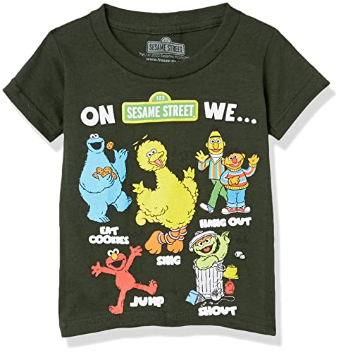 Sesame Street Boys' Toddler Elmo Cookie Monster Big Bird, Oscar The Grouch Short Sleeve Tee, Forest Green, 3T