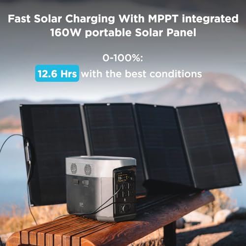 EF ECOFLOW Solar Generator DELTA Max (2000) 2016Wh with 160W Solar Panel, 6 X 2400W (5000W Surge) AC Outlets, Portable Power Station for Home Backup Outdoors Camping RV Emergency