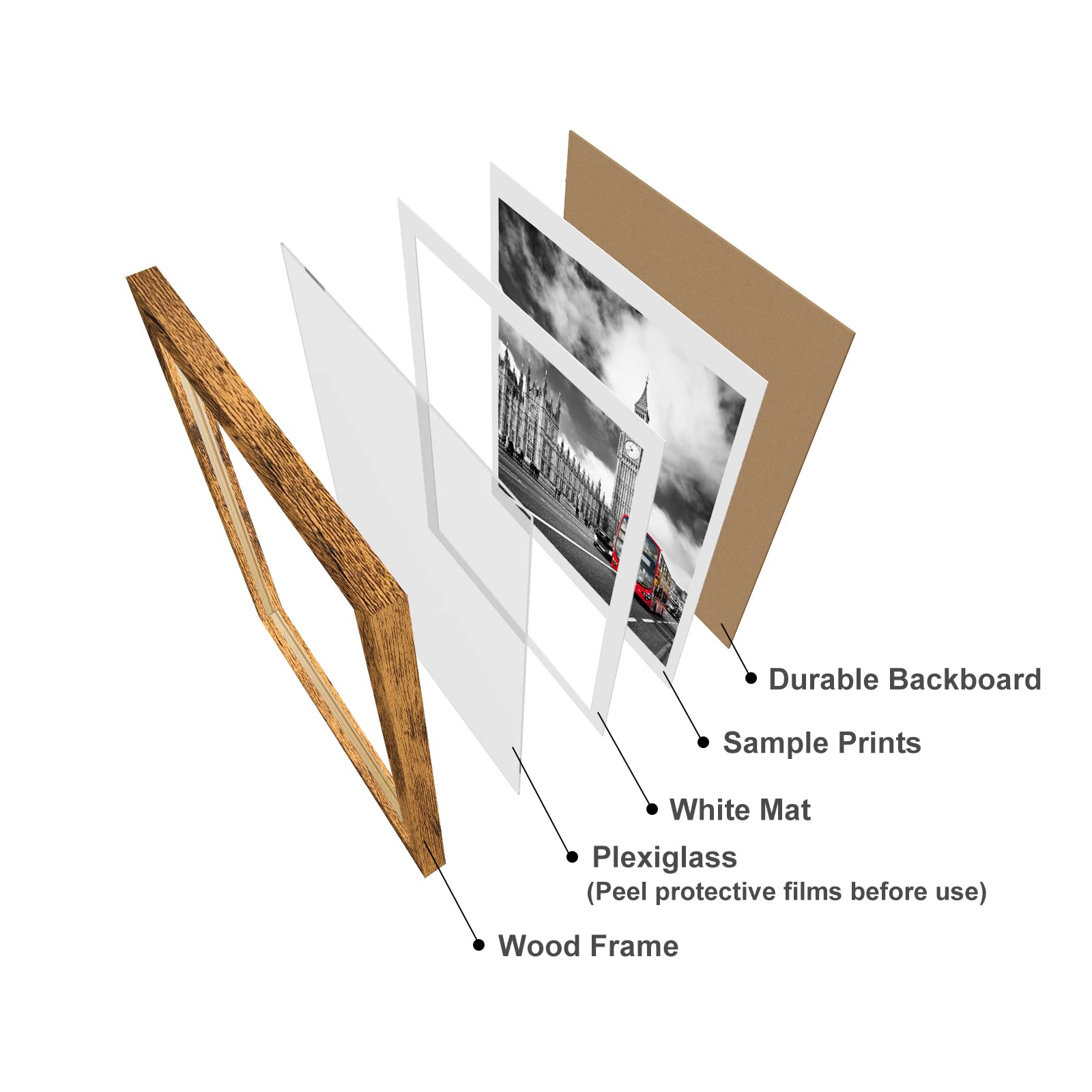 IkaLede 12x16 Rustic Frames Display Pictures 11x14 with Mat or 12x16 without Mat Wooden Farmhouse Distressed Photo Frames for Artwork Wall Mounting - Gold Brown