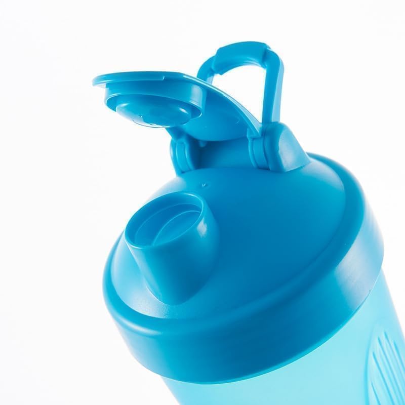 Blue Shaker Bottle with Classic Loop Top& Stainless Whisk Ball,Protein Powder Shaker Bottle, Classic Shaker Bottle, Action Rod Mixing, Dishwasher Safe, Leak Proof-Blender Shaker Bottle w. Whisk Ball BPA free (18 Oz/Measurements 12 Oz, Blue Top/Blue Cup)