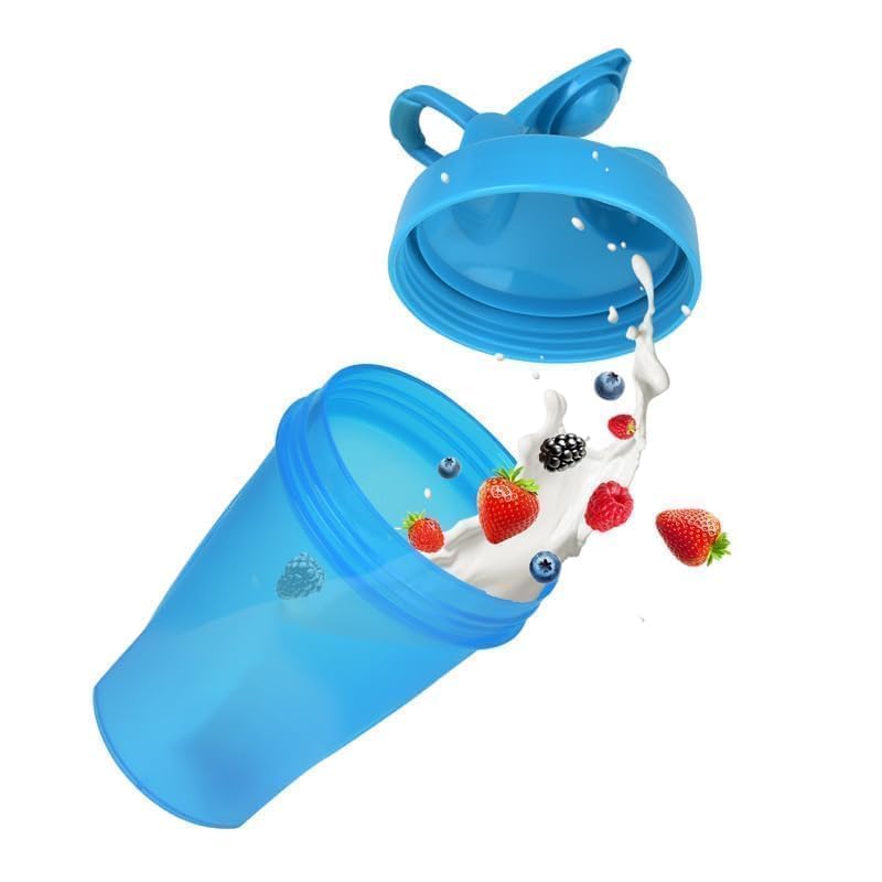 Blue Shaker Bottle with Classic Loop Top& Stainless Whisk Ball,Protein Powder Shaker Bottle, Classic Shaker Bottle, Action Rod Mixing, Dishwasher Safe, Leak Proof-Blender Shaker Bottle w. Whisk Ball BPA free (18 Oz/Measurements 12 Oz, Blue Top/Blue Cup)