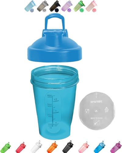 Blue Shaker Bottle with Classic Loop Top& Stainless Whisk Ball,Protein Powder Shaker Bottle, Classic Shaker Bottle, Action Rod Mixing, Dishwasher Safe, Leak Proof-Blender Shaker Bottle w. Whisk Ball BPA free (18 Oz/Measurements 12 Oz, Blue Top/Blue Cup)