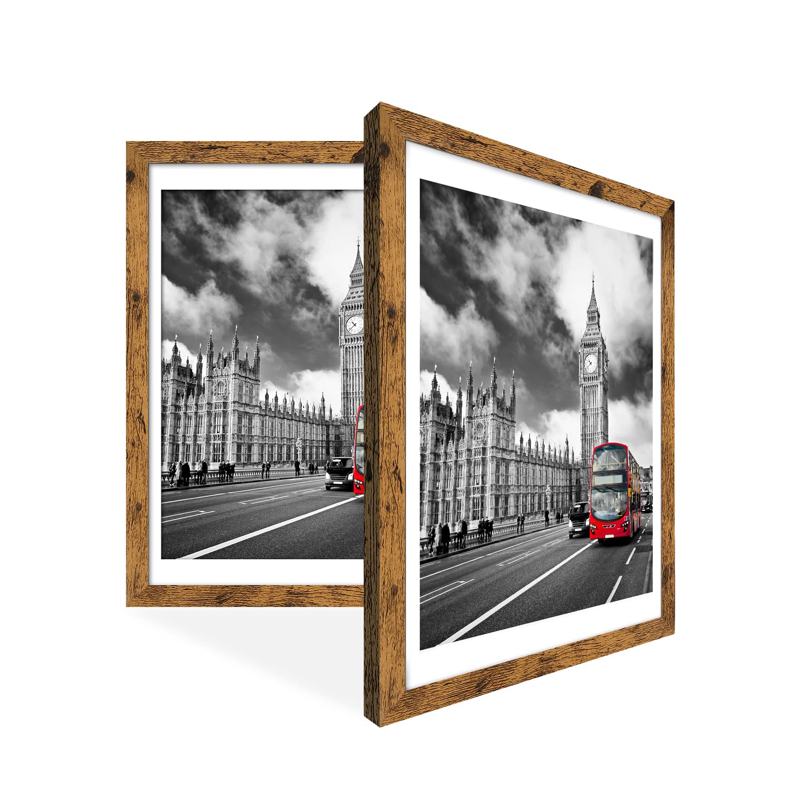 IkaLede 12x16 Rustic Frames Display Pictures 11x14 with Mat or 12x16 without Mat Wooden Farmhouse Distressed Photo Frames for Artwork Wall Mounting - Gold Brown