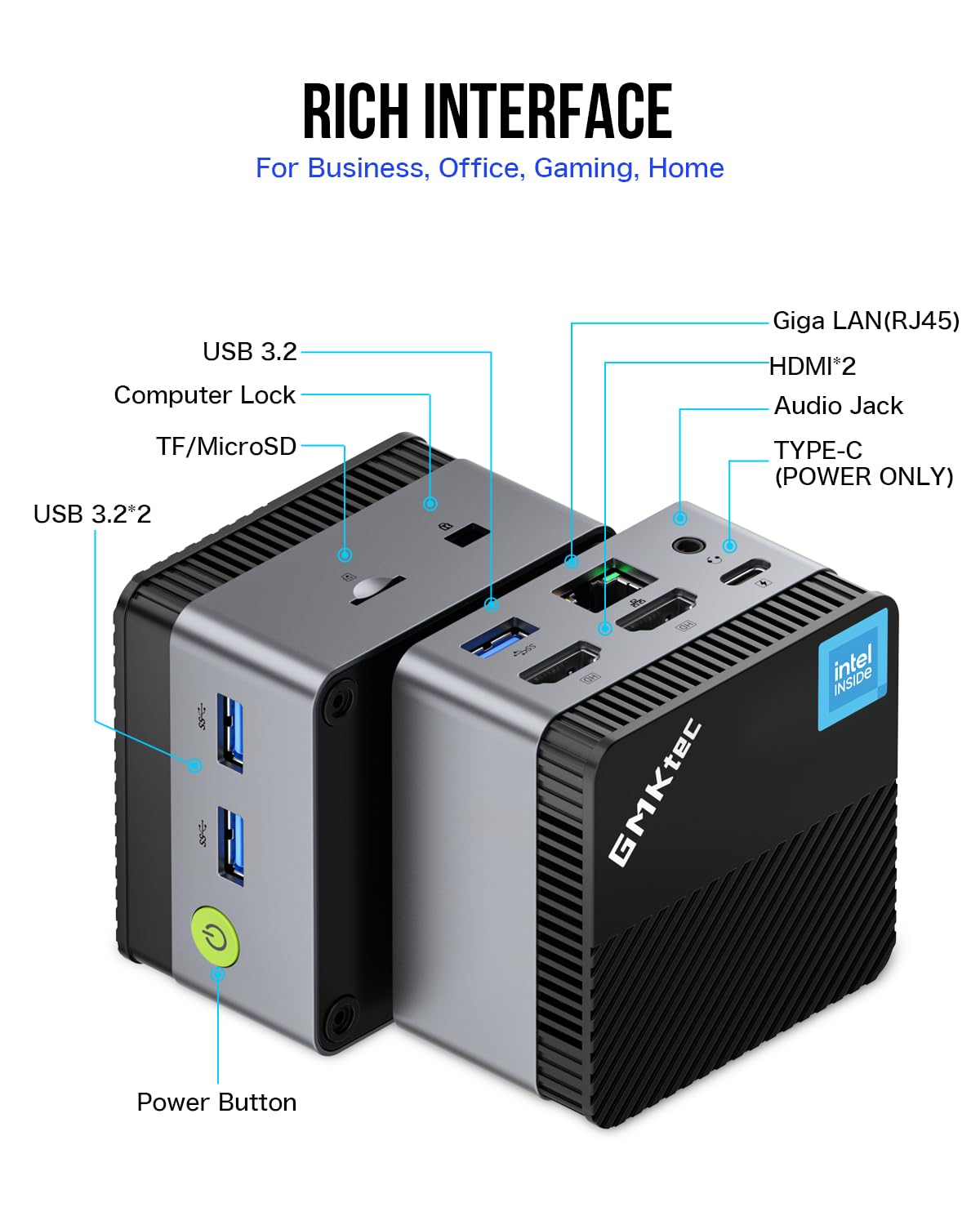GMKtec Mini PC N97, G5 Micro Desktop Computer, 12th Gen Intel Alder Lake N97 (up to 3.60GHz) 12GB DDR5 256GB Hard Drive for Business, School, Office