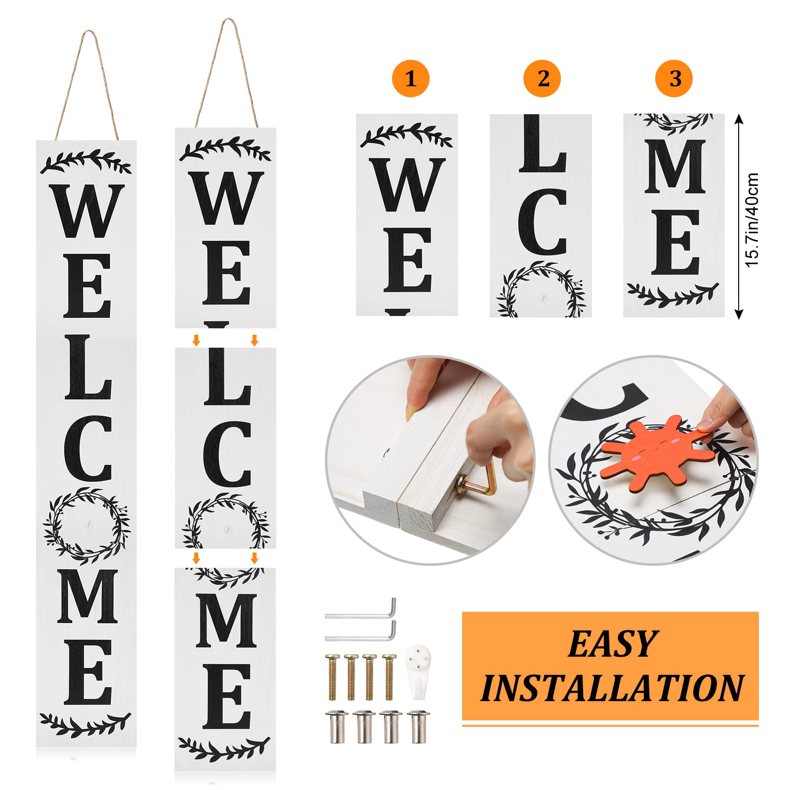 Jetec Welcome Sign for Front Door Interchangeable Wooden Welcome Porch Sign Outdoor Decoration Replaceable with 16 Seasonal Icon for Valentine's St. Patrick's Day Carnival Easter(White Backing)