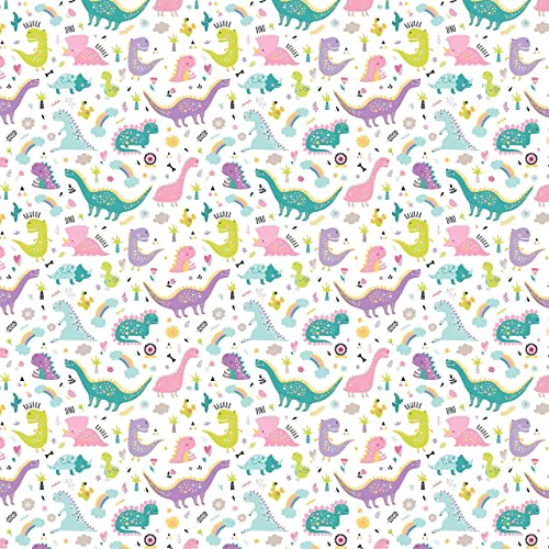 Pink Dinosaur Birthday Party Wrapping Paper, Folded Flat 30 x 20 Inch, 3 Sheets