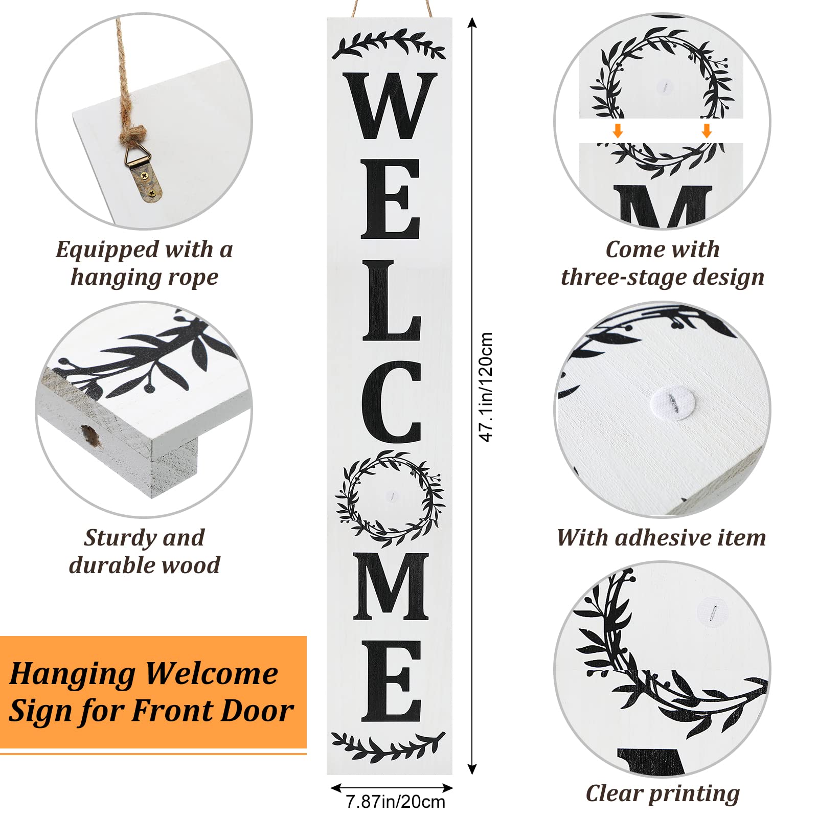 Jetec Welcome Sign for Front Door Interchangeable Wooden Welcome Porch Sign Outdoor Decoration Replaceable with 16 Seasonal Icon for Valentine's St. Patrick's Day Carnival Easter(White Backing)