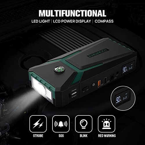 ENGINDOT Jump Starter for Up to 7.0L Gas or 5.5L Diesel Engine, 800A Peak 18000mAh 12V Auto Battery Booster with LCD Screen, Portable Power Bank with USB Quick Charge T8 Green