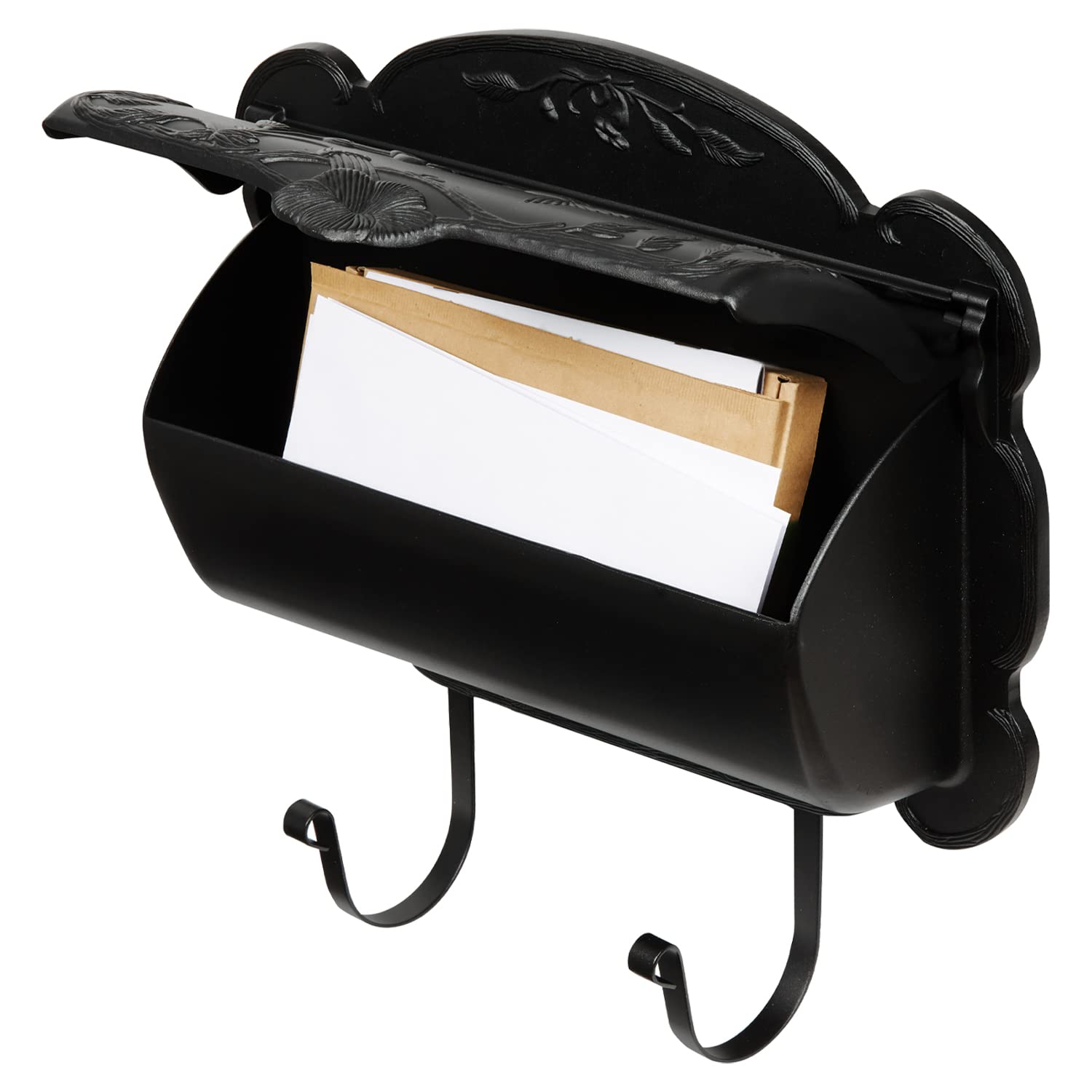 Cast Aluminum Metal Decorative Mailbox with Newspaper Hooks, Easy to Install Wall Mount, Rustproof, Heavy Duty, Hummingbird Horizontal Mail Box for Outside Porch - 17” x 5” x 12.75” (White)
