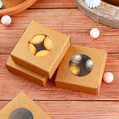 30 Pieces Kraft Paper Box with Clear Window Homemade Soap Boxes Presents Packaging Boxes for Bakery Cookies Cake Candy Soap Packaging Birthday Gift Boxes (Original,3 x 3 x 1.2 Inch)
