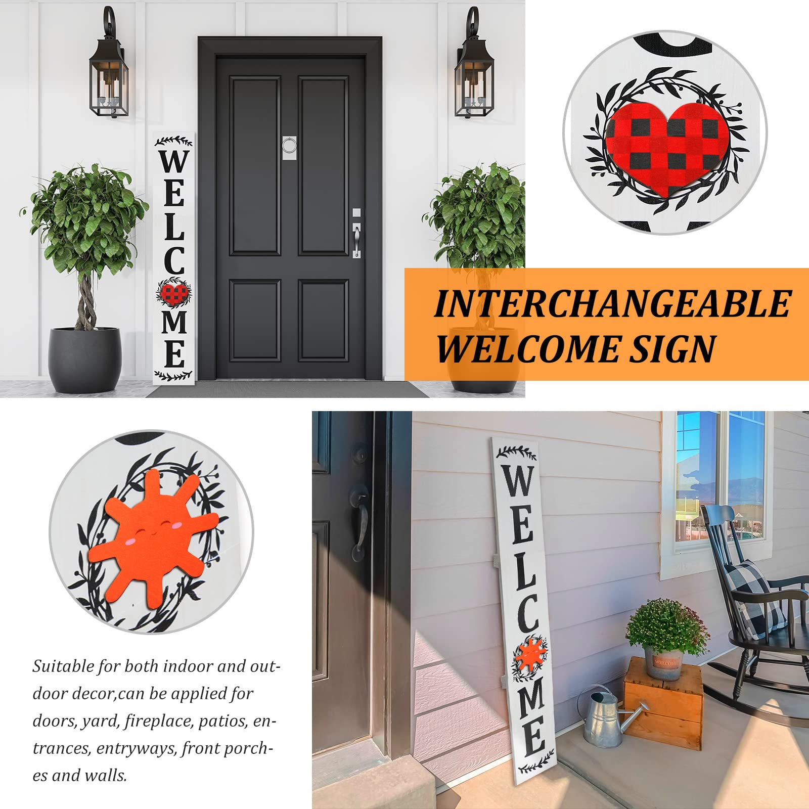 Jetec Welcome Sign for Front Door Interchangeable Wooden Welcome Porch Sign Outdoor Decoration Replaceable with 16 Seasonal Icon for Valentine's St. Patrick's Day Carnival Easter(White Backing)