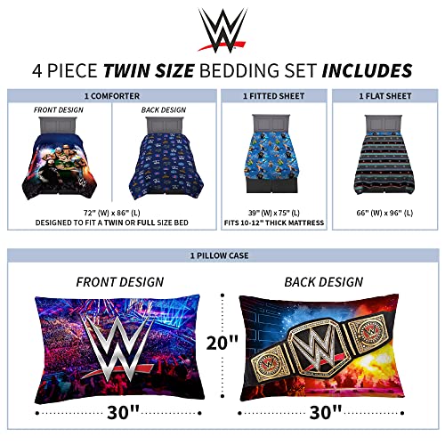 Franco Kids Bedding Super Soft Comforter and Sheet Set, 4 Piece Twin Size, WWE