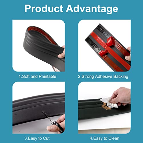 NeatiEase Peel and Stick Baseboards Moulding Trim, 4 Inch x 16.4 Feet Self-Adhesive Floor Baseboard, Flexible Rubber Baseboard Molding Cove Base Vinyl Wall Base (Black)